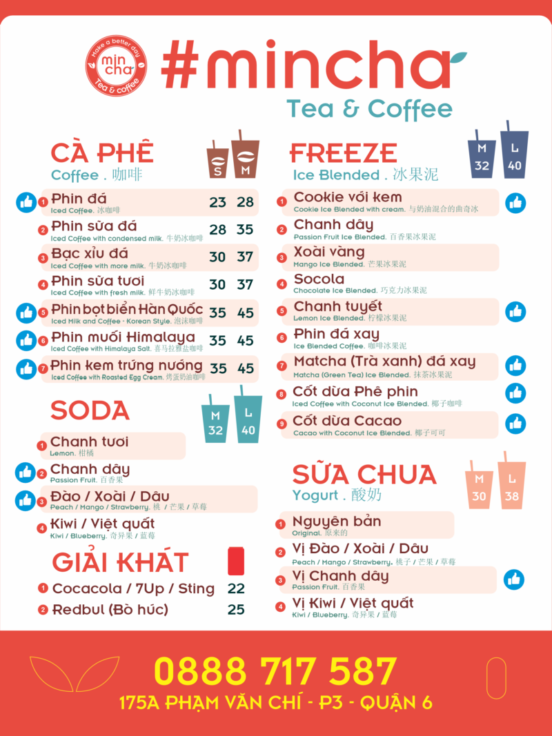 Thực đơn Mincha (Từ ngày 01/5/2023) - Thái Triển